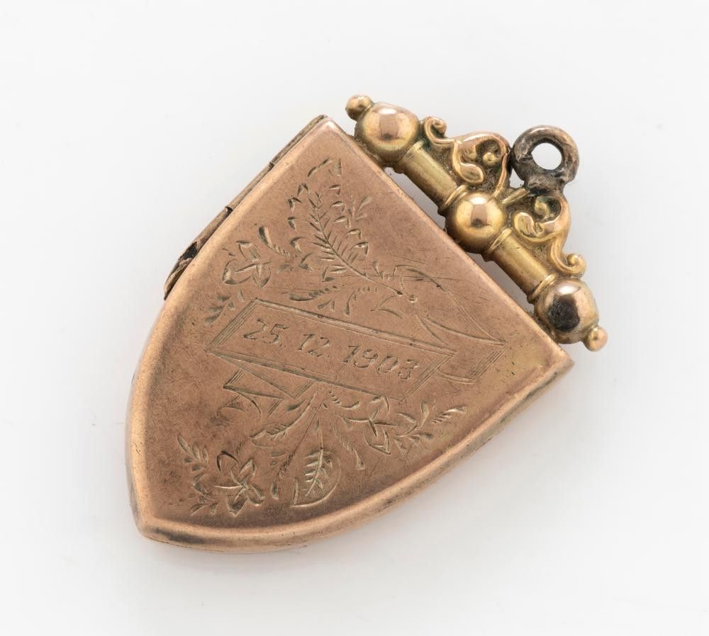 Antique 9ct Gold Shield Shaped Engraved Locket, 5.95gms - Pendants ...
