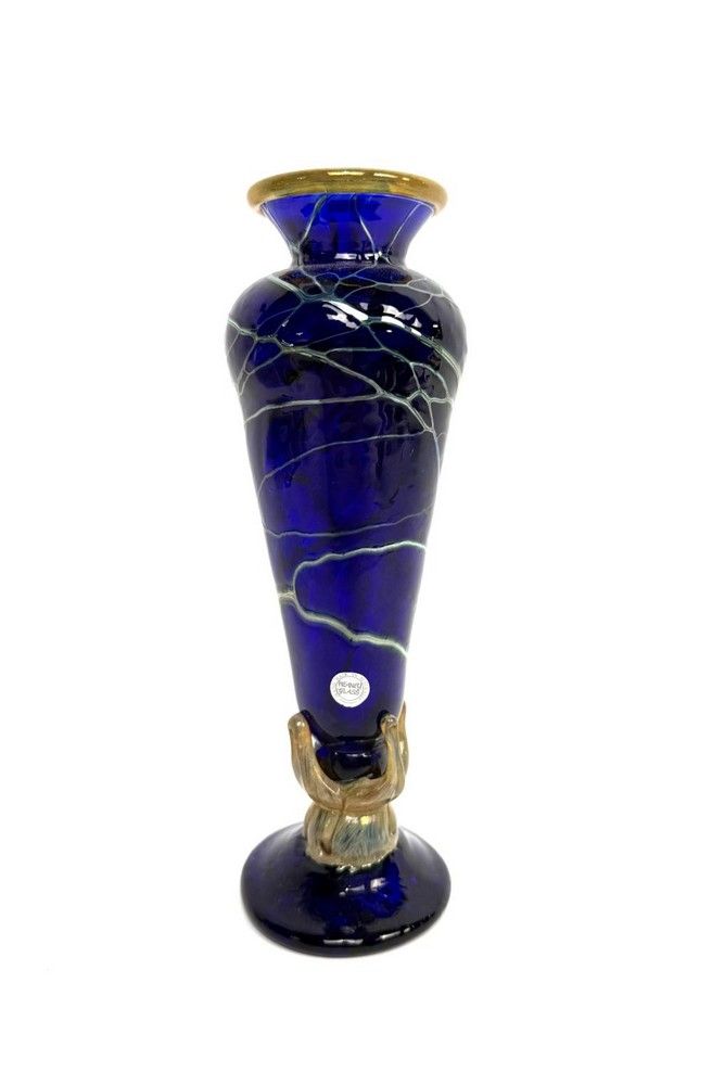 Colin Heaney Cobalt Art Glass Trumpet Vase, 1994, 22 cm - Australian ...