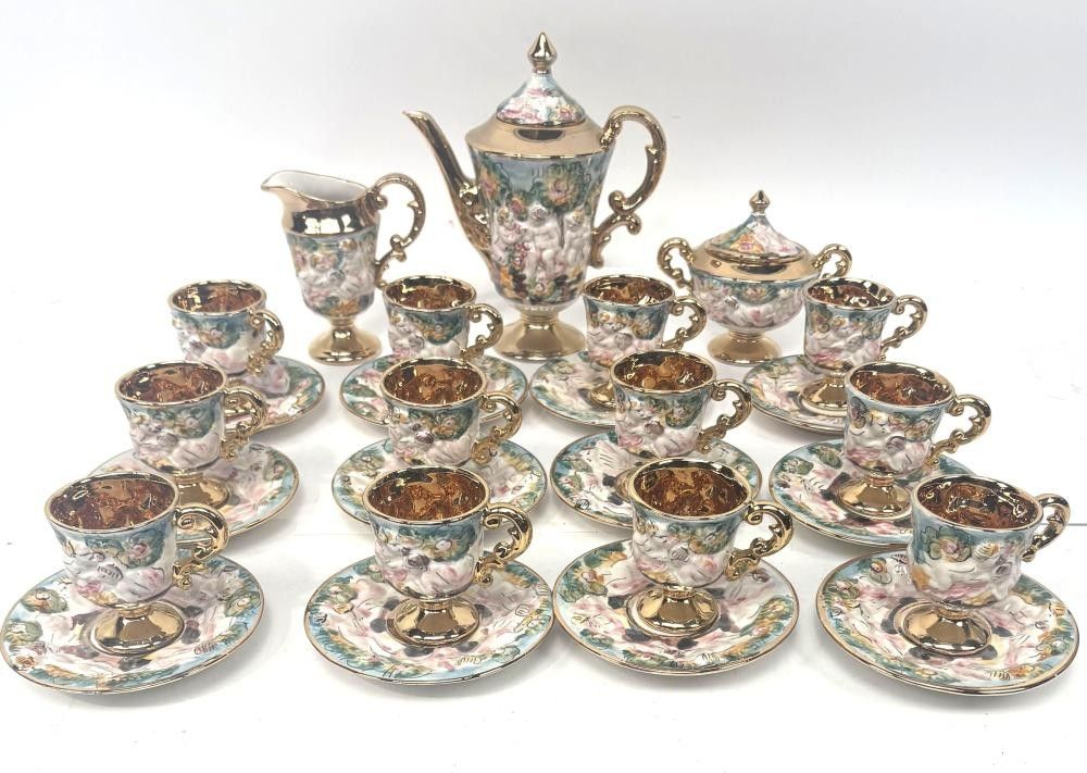 Capodimonte Porcelain Coffee Set with Figural and Gilt Decoration ...