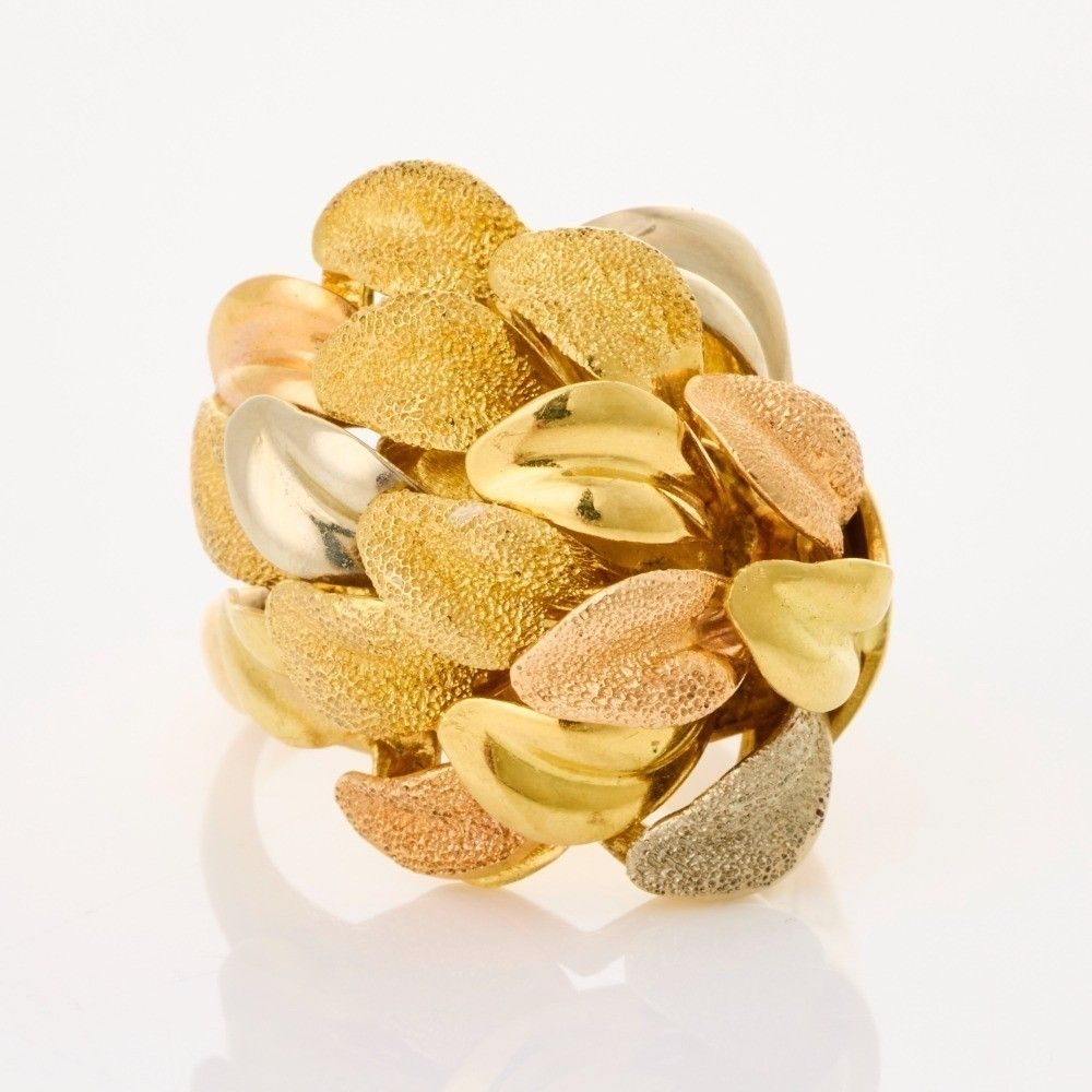 Italian 18ct Tri-Colour Gold Foliage Dome Dress Ring - Rings - Jewellery