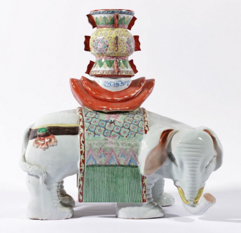 Chinese Famille Rose Elephant Form Vase Height 35 Cm Width 33 