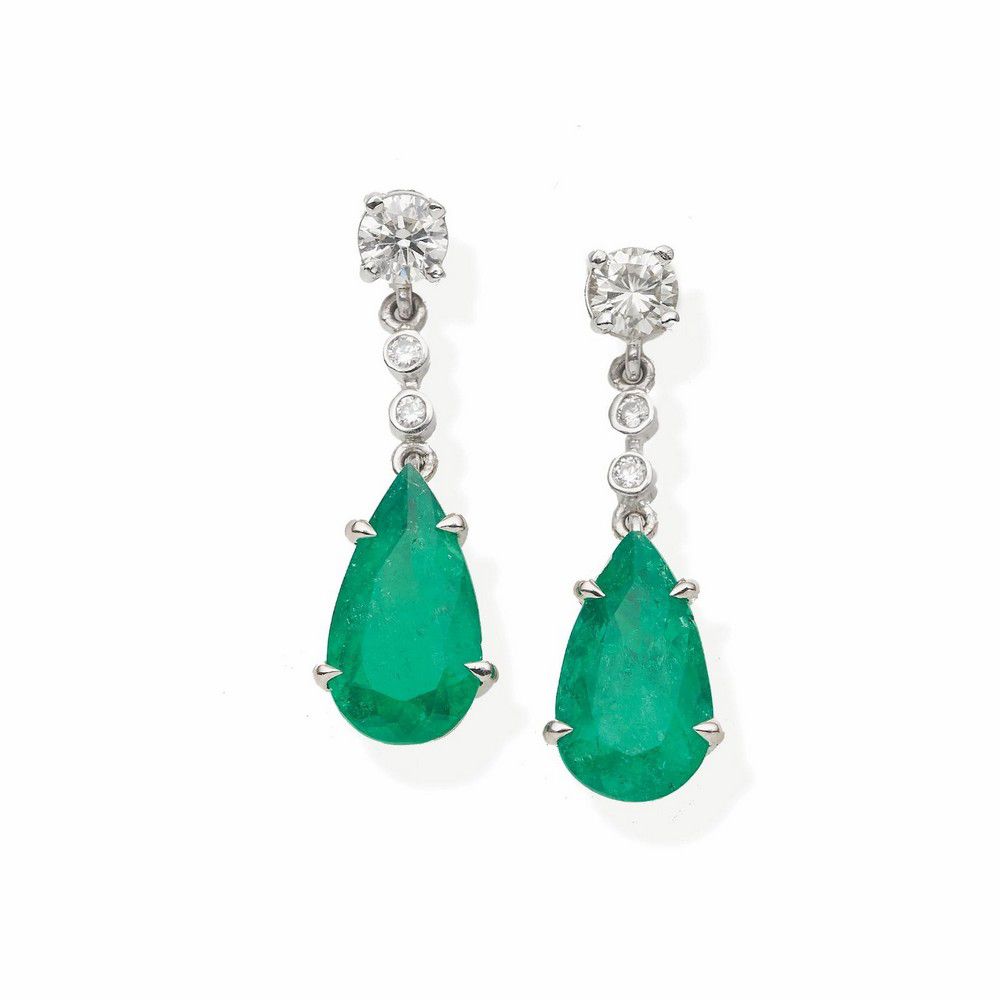 Emerald and Diamond Earrings with GRS Reports - Earrings - Jewellery