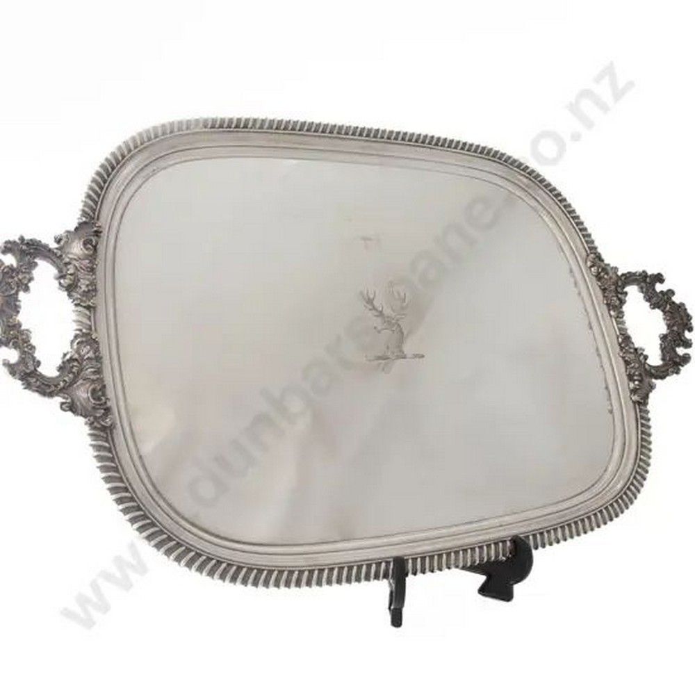 Sheffield Plate 2 Handled Banquet Tray with Stag Crest - Trays, Salvers ...