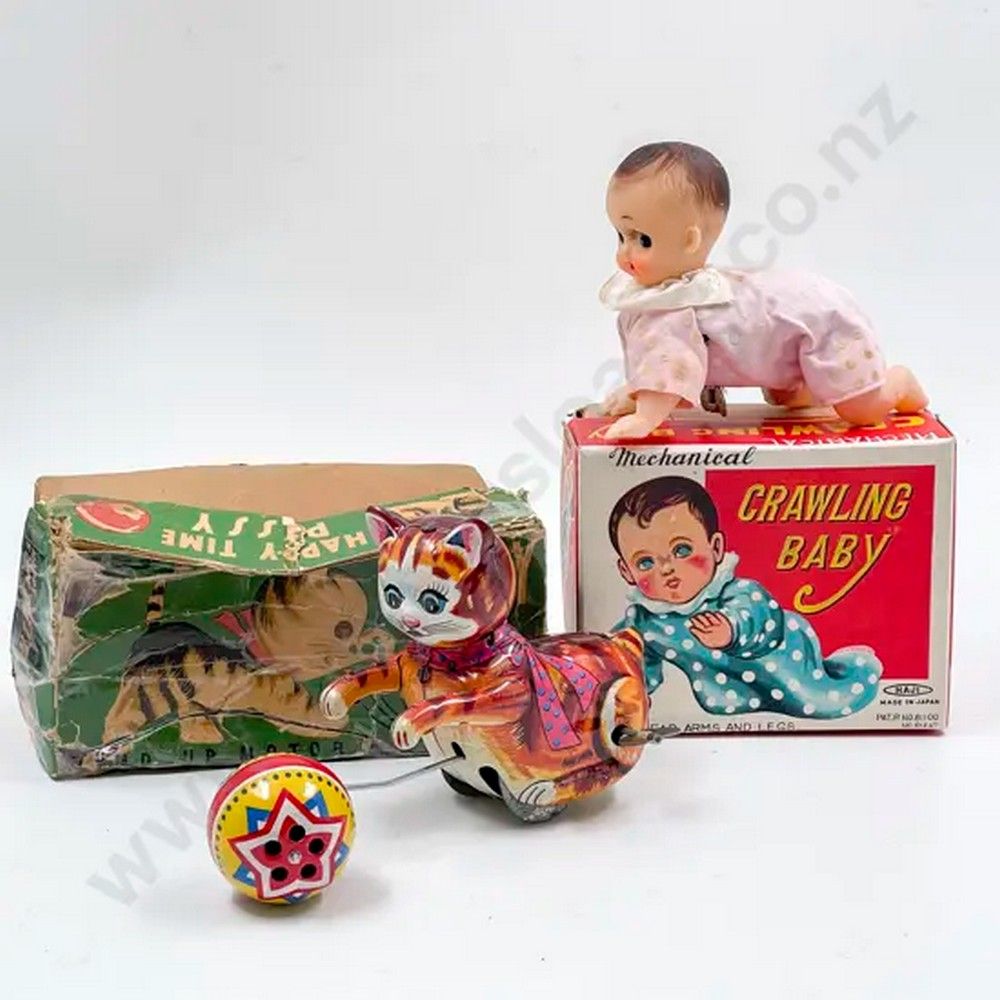 Vintage Japanese Clockwork Baby and Pussy Toy Collection - Clockwork ...