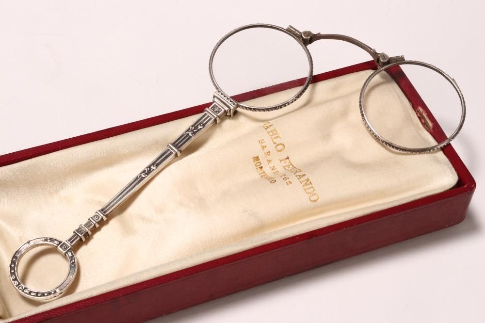 French Silver Lorgnettes with Reeded Handle and Foliage Accents ...
