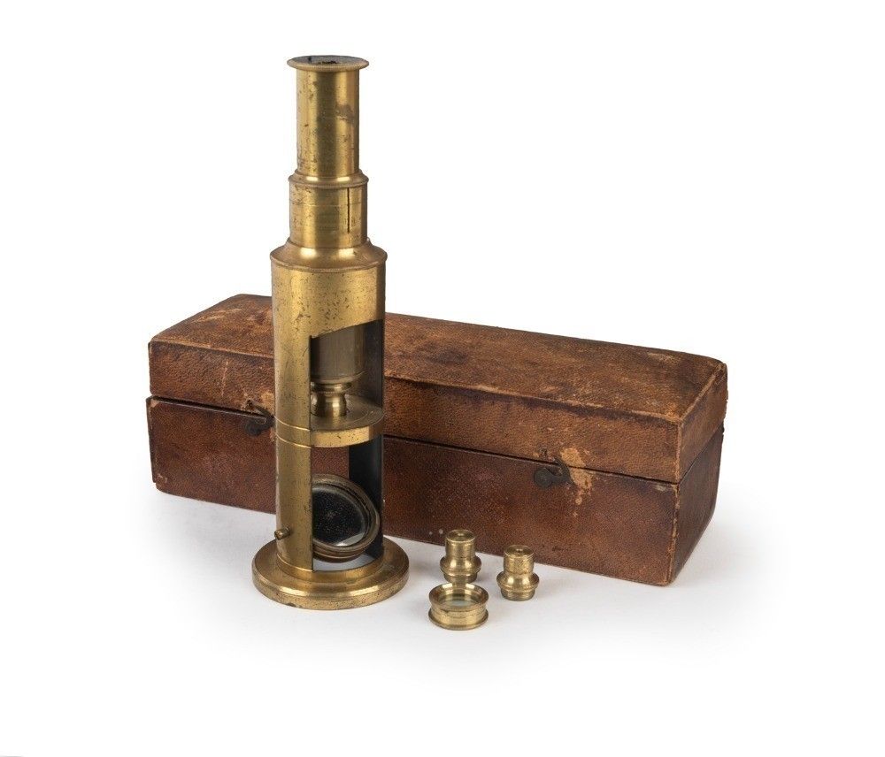 Vintage Brass Microscope Set with Aperture Elements in Wooden Box ...