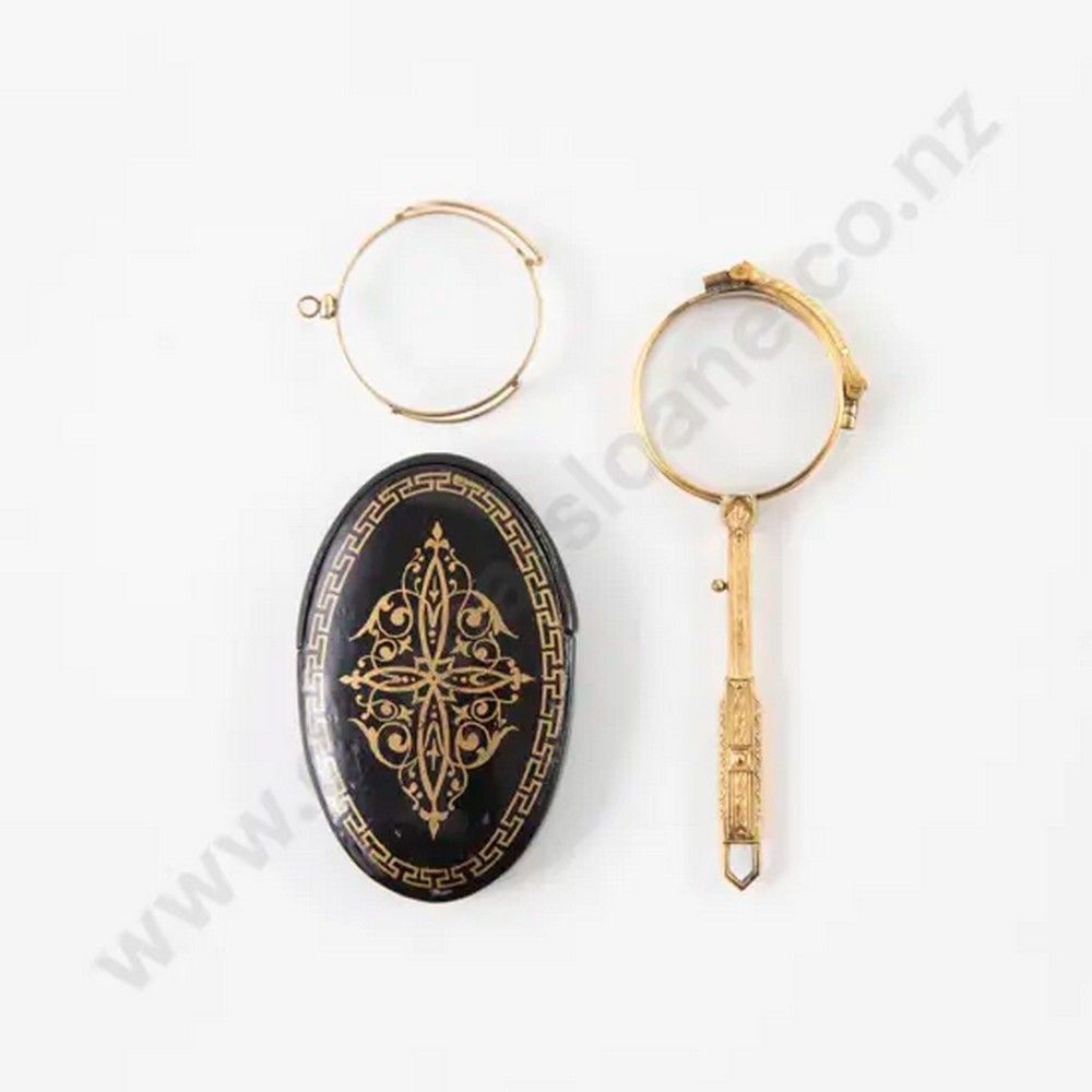 Victorian Monocle and Art Deco Lorgnettes in Papier Mache Case ...