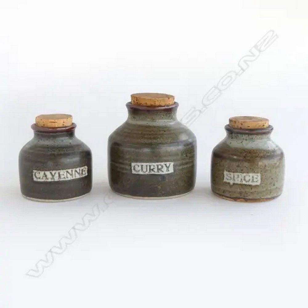 Len Castle Spice Jars Set with Cork Stoppers, Handmade Pottery - Castle ...