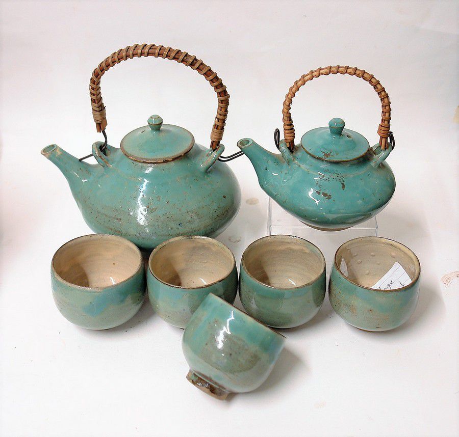 Japanese Turquoise Tea & Sake Set with Provenance - Zother - Oriental