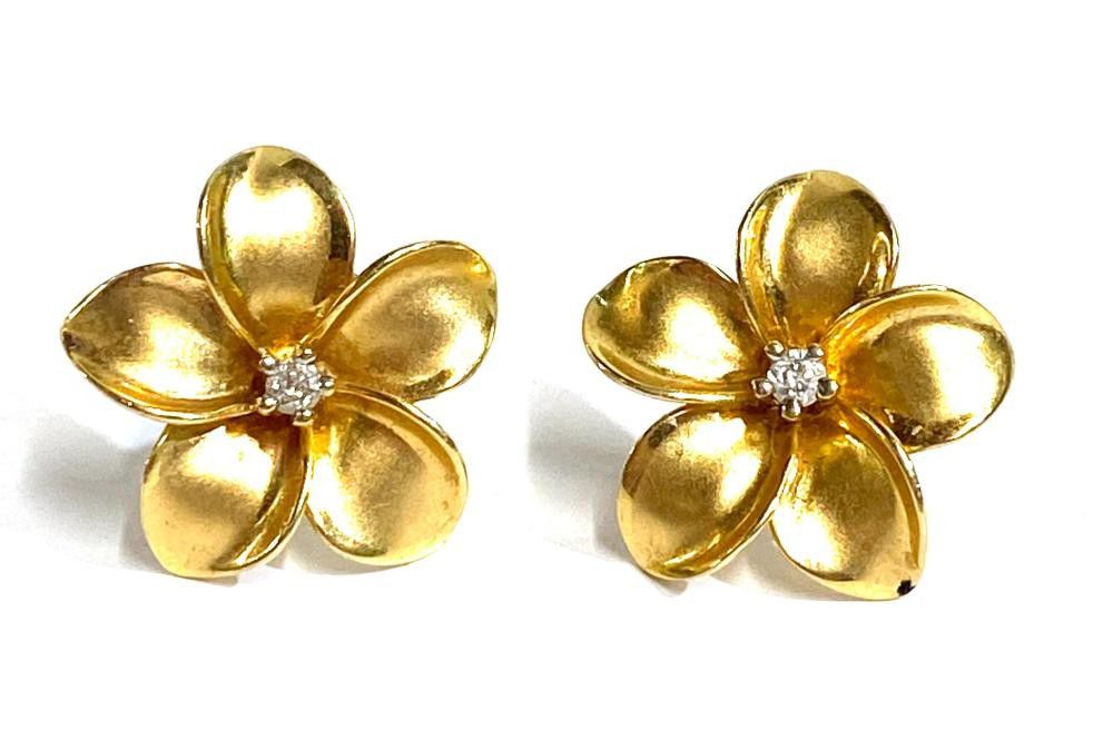 14ct Gold Diamond Flower Earrings with 0.08cttw Diamonds - Earrings ...