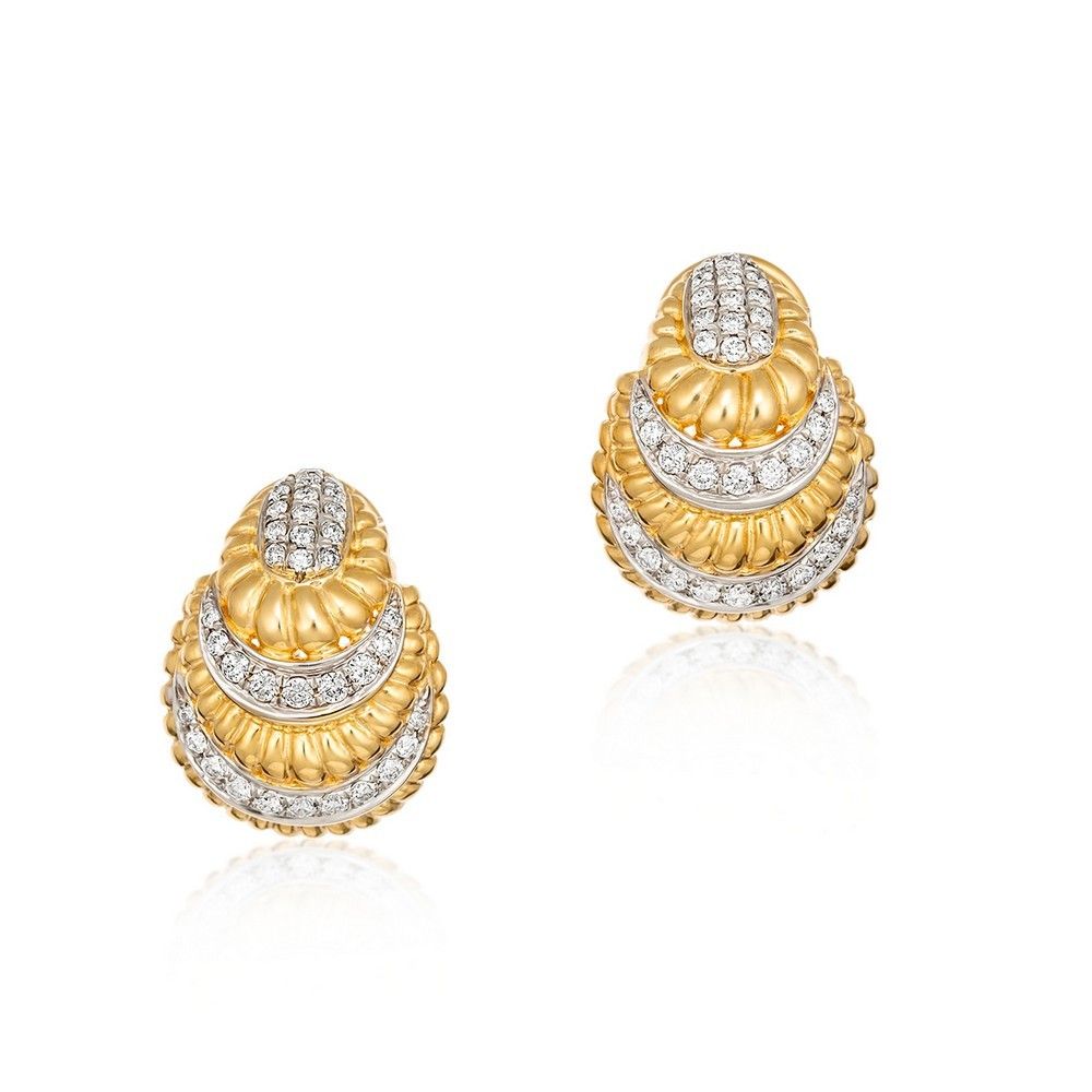 18ct Gold Diamond Shell Earrings with 0.78ct Diamonds - Earrings ...