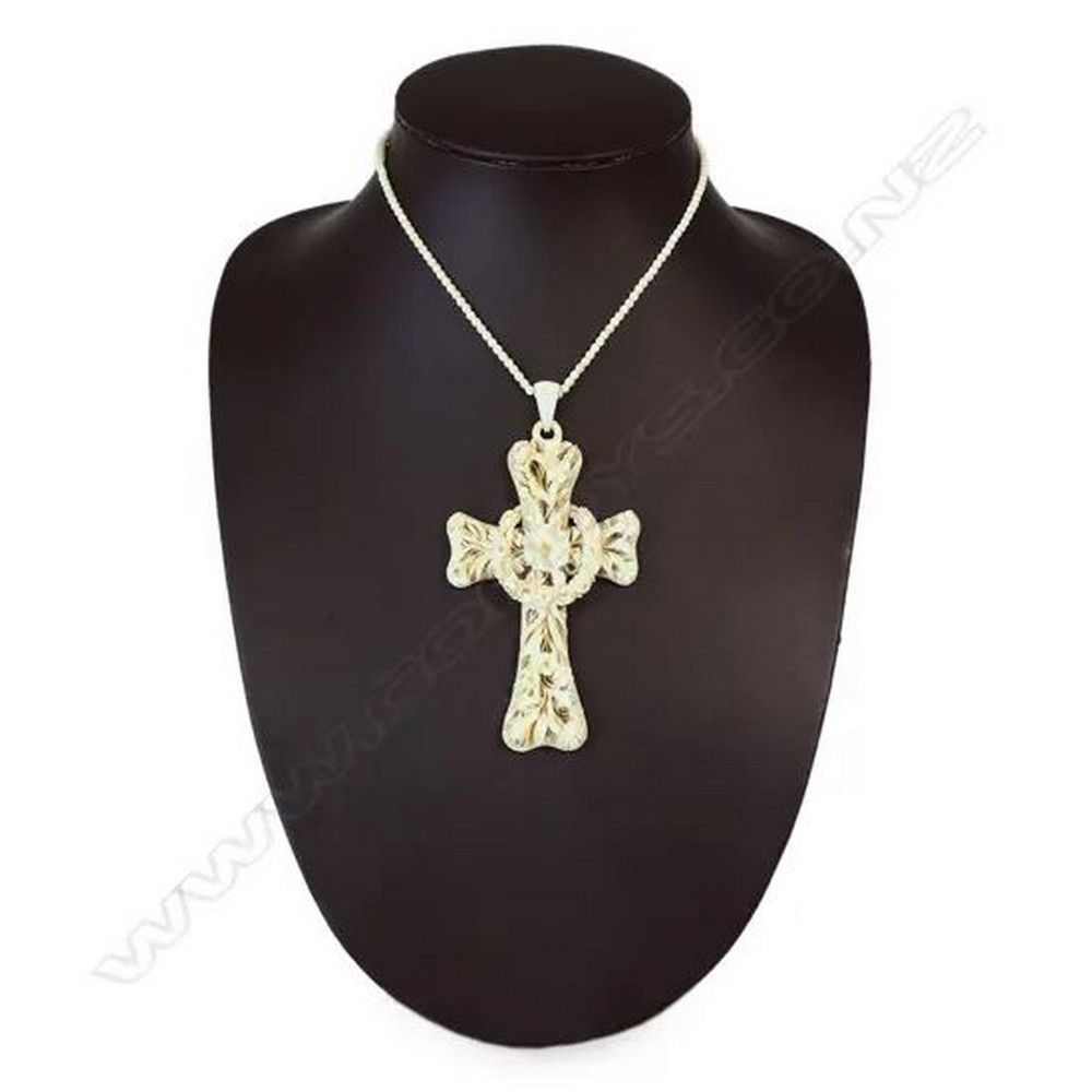 Vintage Ivory Cross Necklace with Floral Carvings and Roses - Necklace ...