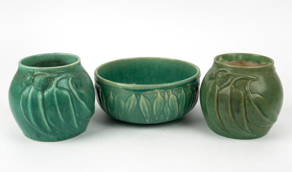 Melrose Ware Green Glazed Pottery Bowl and Vases Set - Melrose - Ceramics