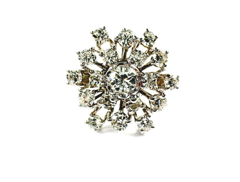 White Gold Diamond Cluster Ring with Illusion Setting - Rings - Jewellery