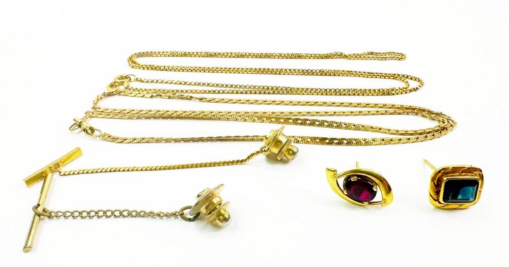 18ct Yellow Gold Chains and Gem-Set Tie Pins Collection - Necklace ...