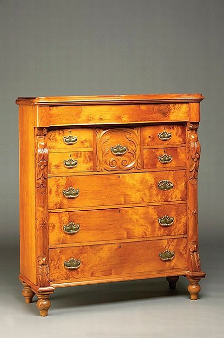 Serpentine Top Huon Pine Chest of Drawers with Carvings - Chests of ...