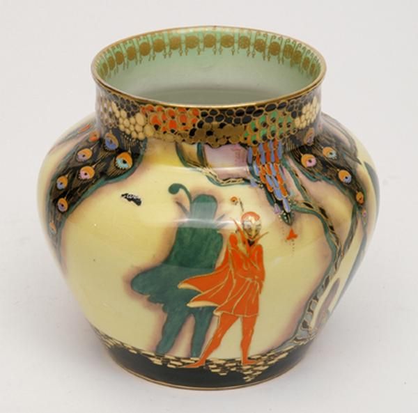 Carlton Ware Red Devil Vase, Mythological Figure, Yellow Ground ...
