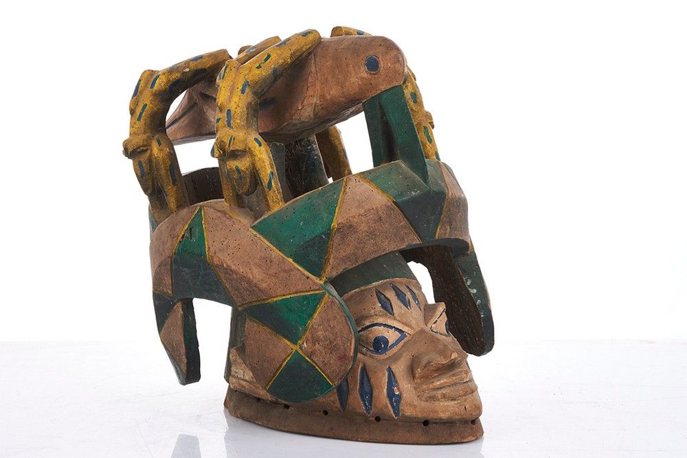 Yoruba Gelede Mask with Frogs and Bird, Benin, 30cm - Animals & Birds ...