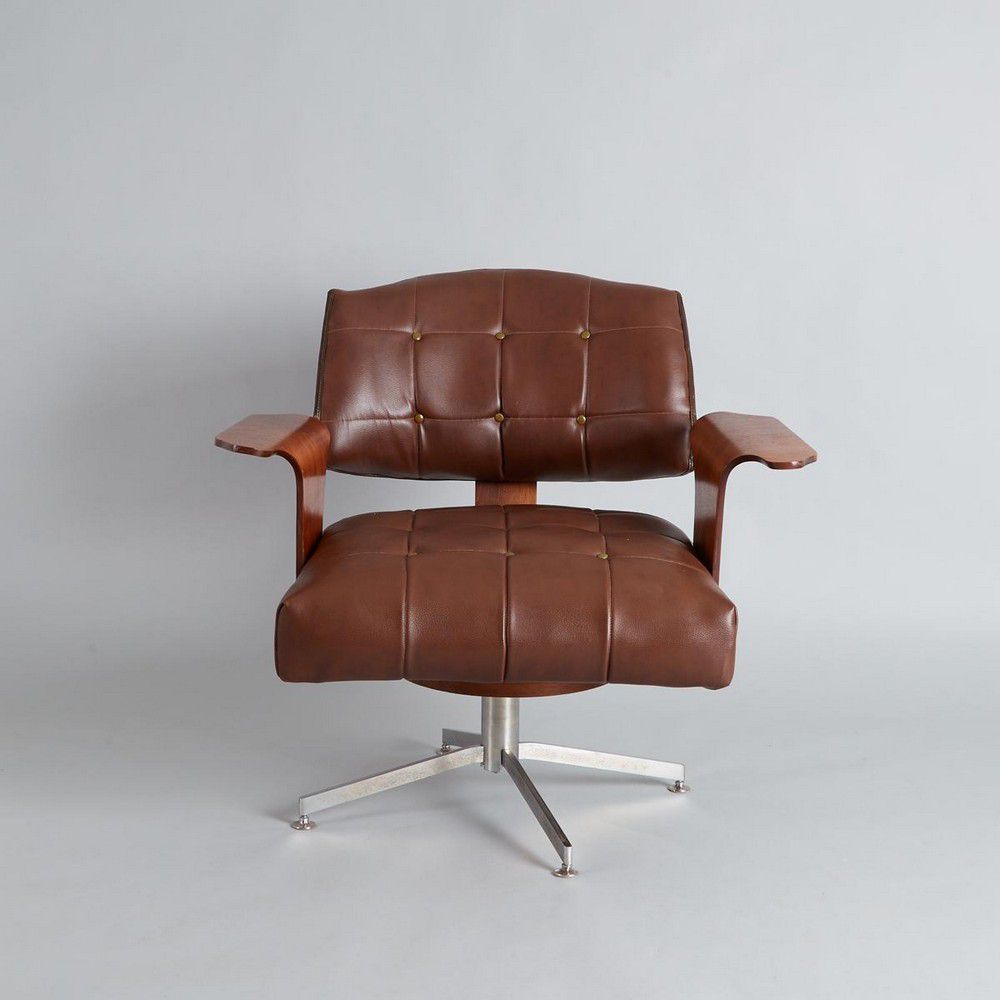 Mid Century Vinyl Arm Chair with Veneer Arms - United States ...