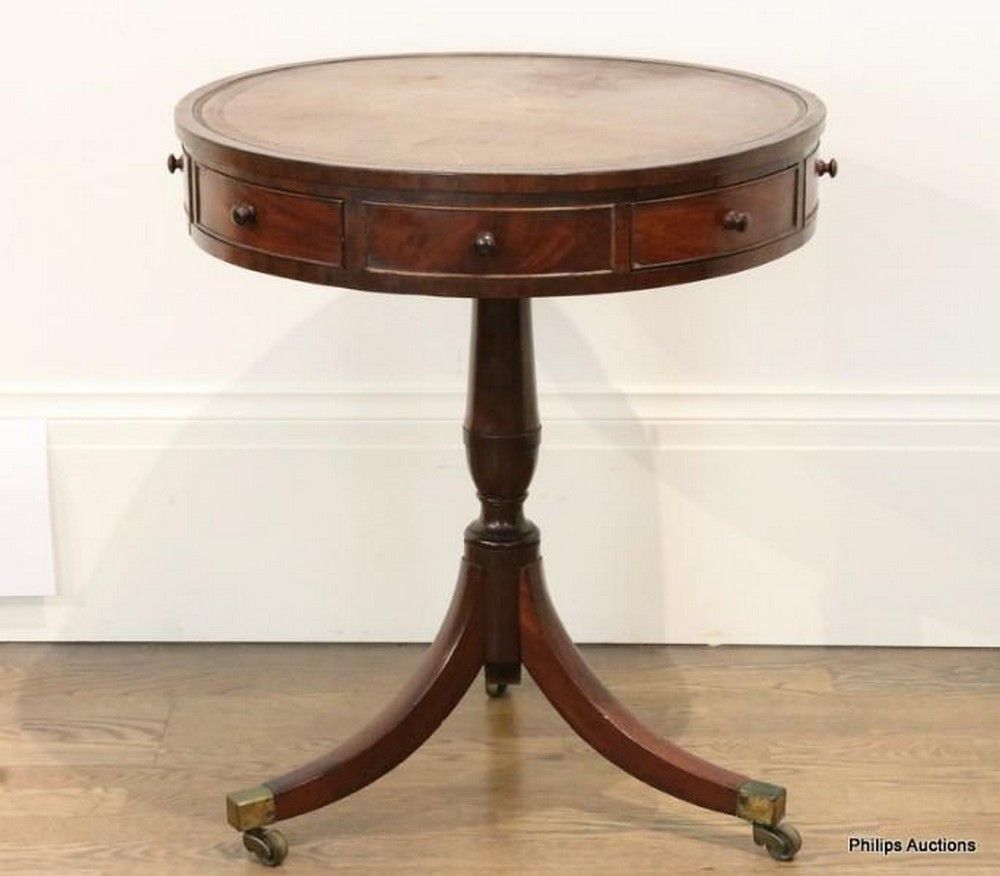 Regency Mahogany Drum Table with Leather Inset Top - Tables - Centre ...