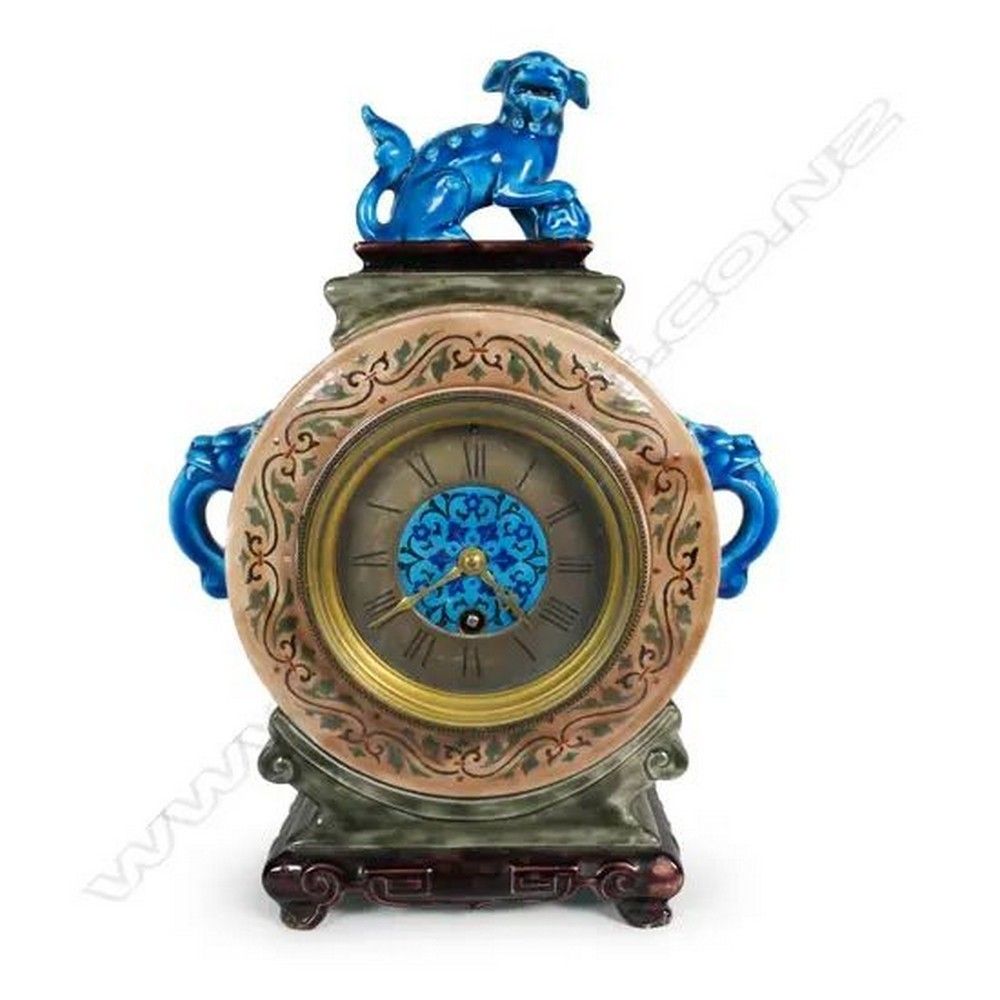 19th Century Bordeaux French Majolica Mantel Clock Lion Dog Ball ...