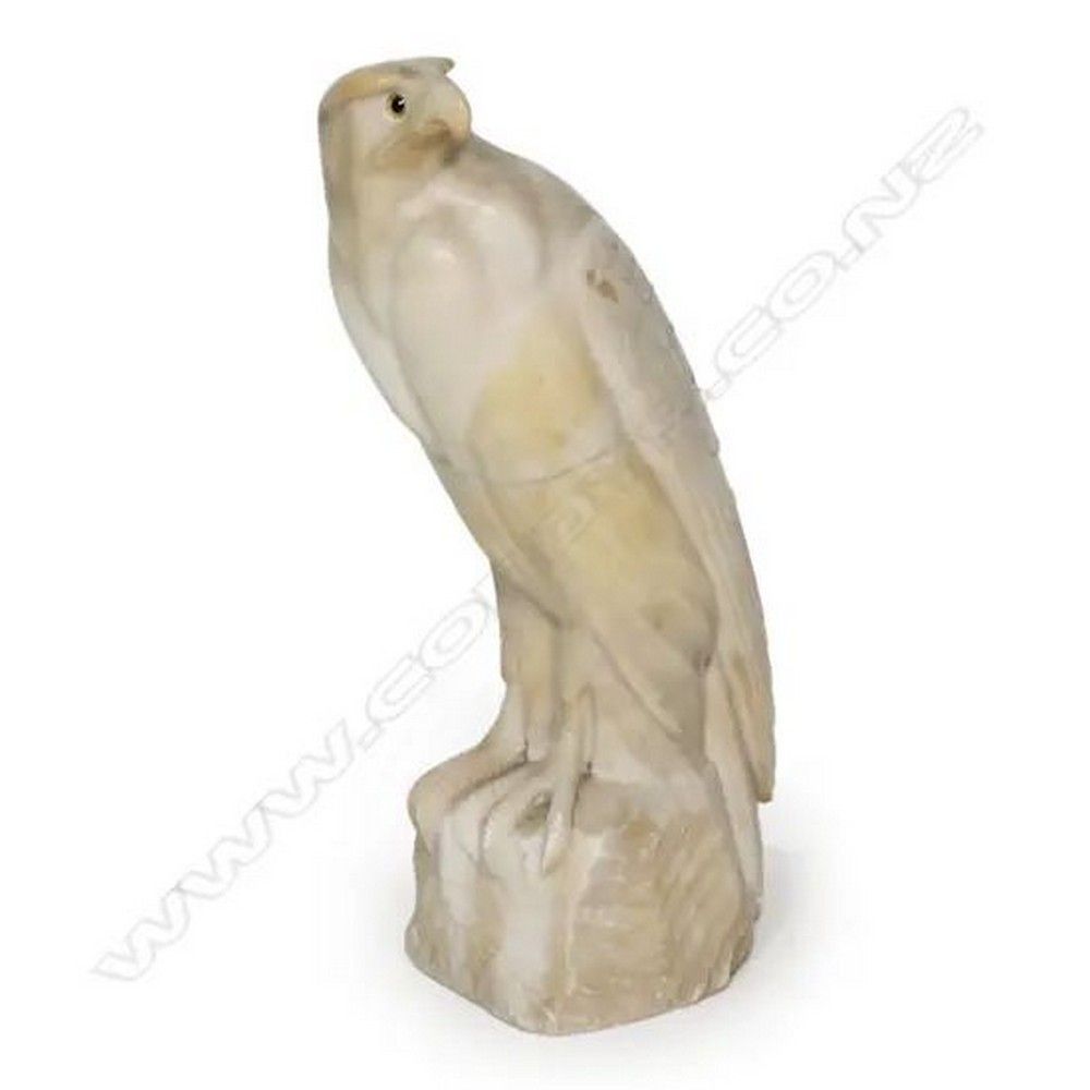 Alabaster Carved Eagle Perched on Rocky Base with Glass Eyes - Animals ...