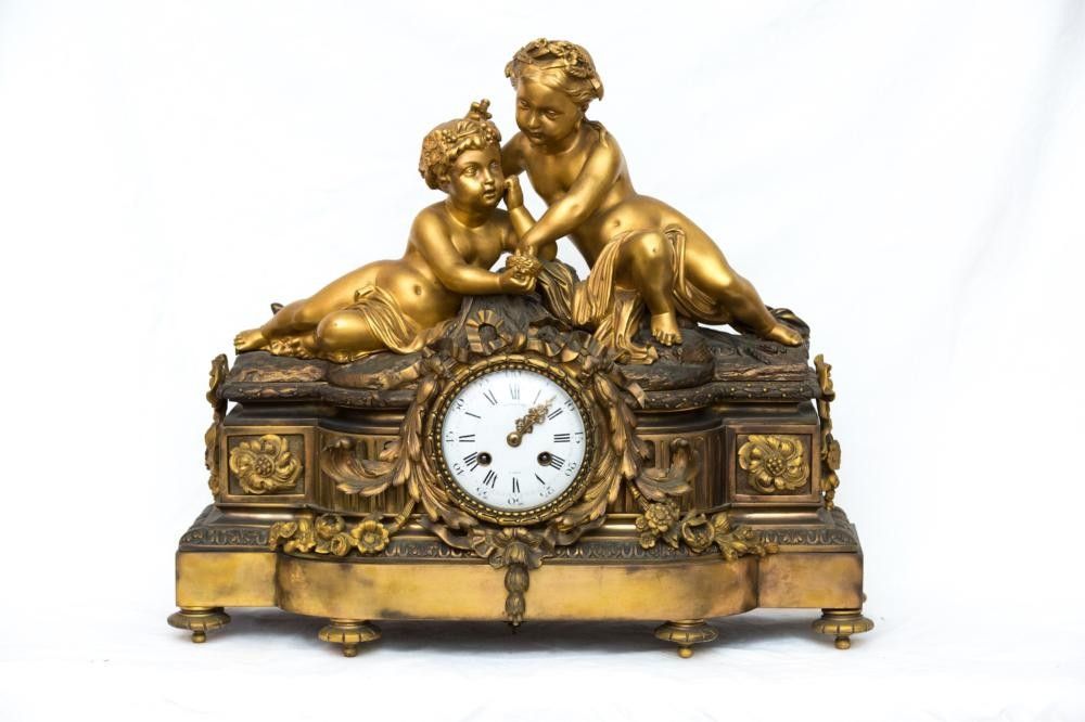 Louis XVI Style Gilt Bronze Mantle Clock, Signed Raingot Fres - Clocks ...