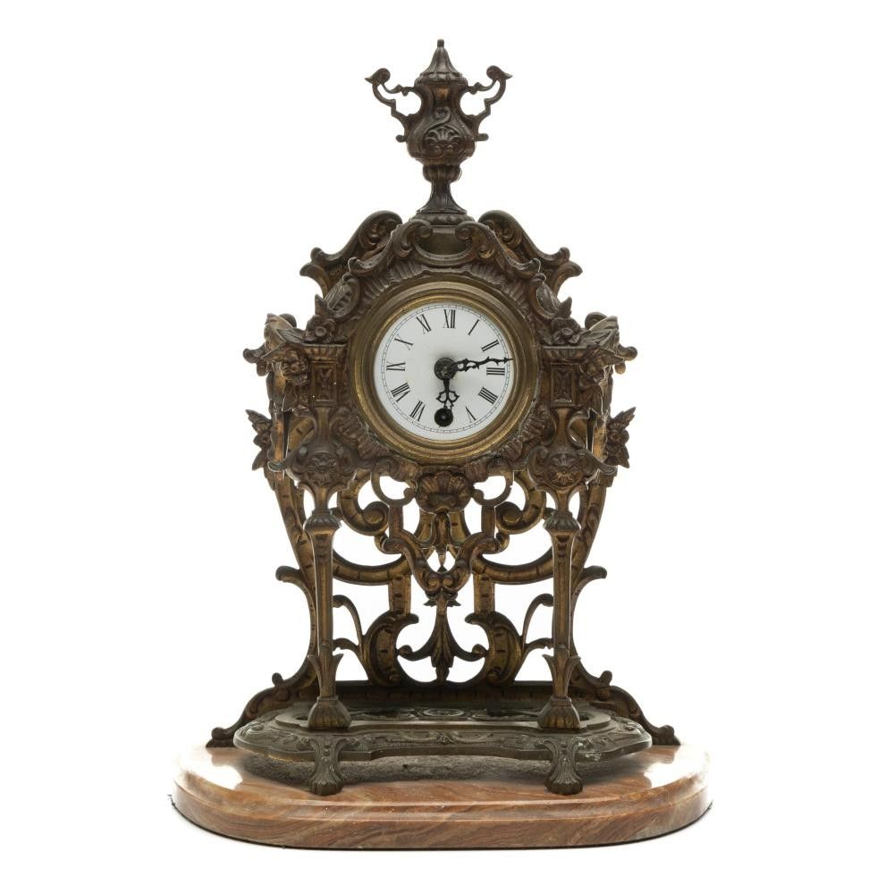 Brass Mantle Clock on Stone Base, Height 40 cm - Clocks - Mantle and ...