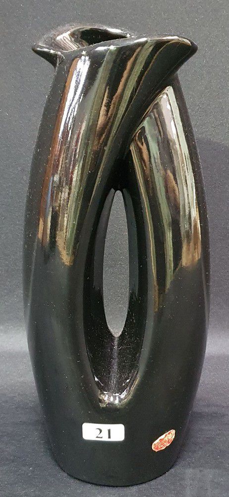 Lyndale Ceramics Double Form Vase, Black Glaze, 27cm Height ...