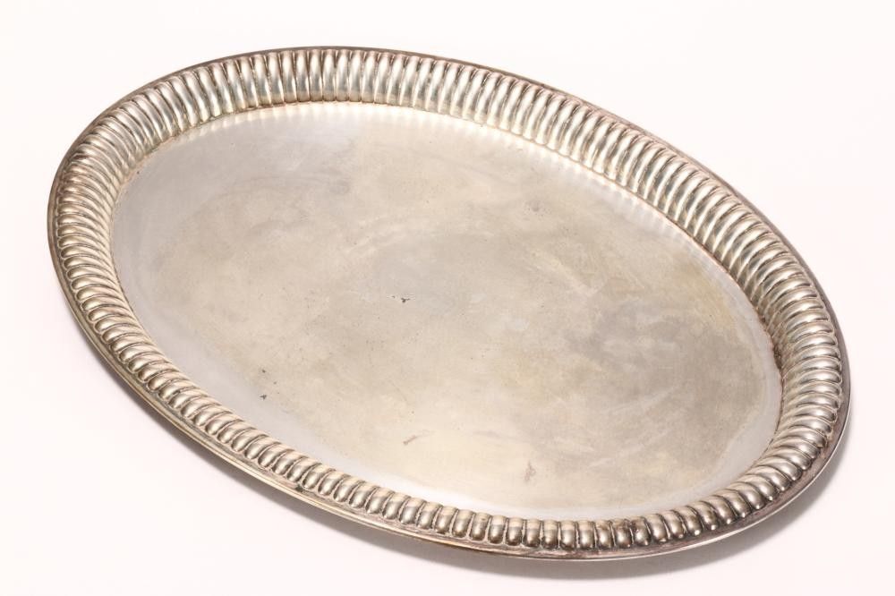 German Silver Oval Tray with Embossed Border, 800 Mark, 375gm - Trays ...