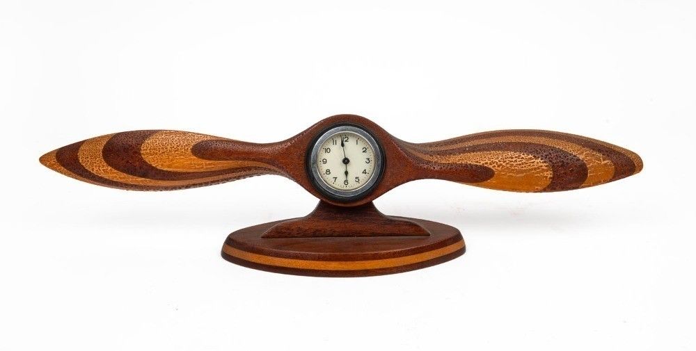 Antique Eight-Day Mantle Clock in Wooden Propeller Mount - Clocks ...