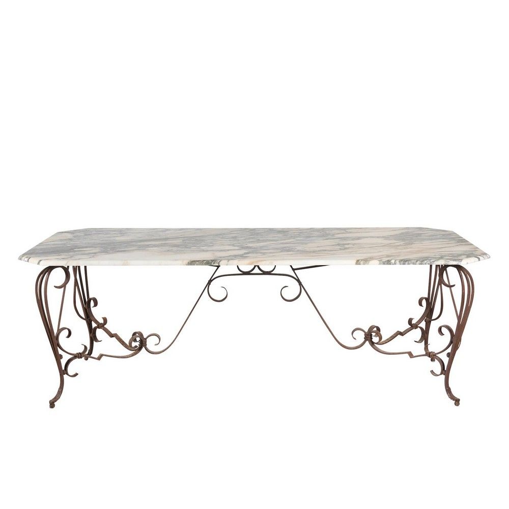 Grey and Pink Marble Dining Table with Wrought Iron Base - Tables ...