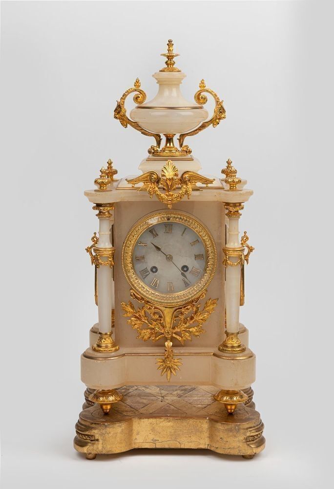 Antique French Alabaster Mantle Clock with Gilt Ormolu Mounts - Clocks ...