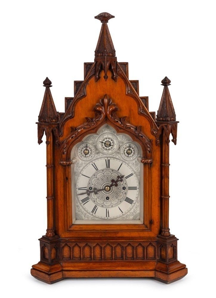 Antique English Gothic Revival Oak Mantle Clock with Nine Bells ...