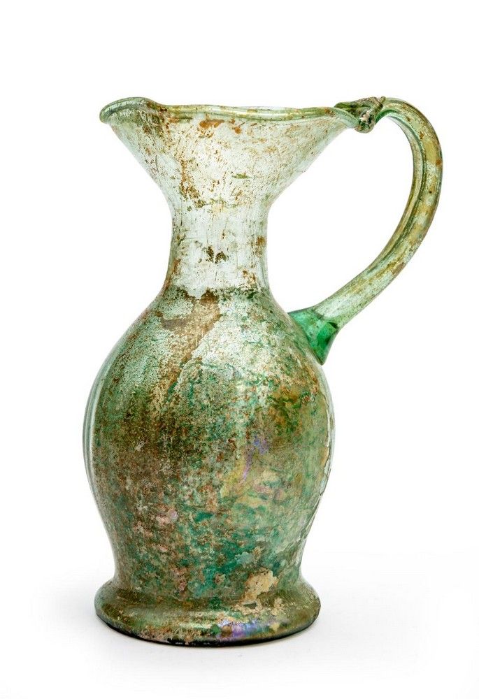 Roman Glass Jug, Italy, 3-4th Century AD, Green Glass, Provenance - Zother - Antiquities