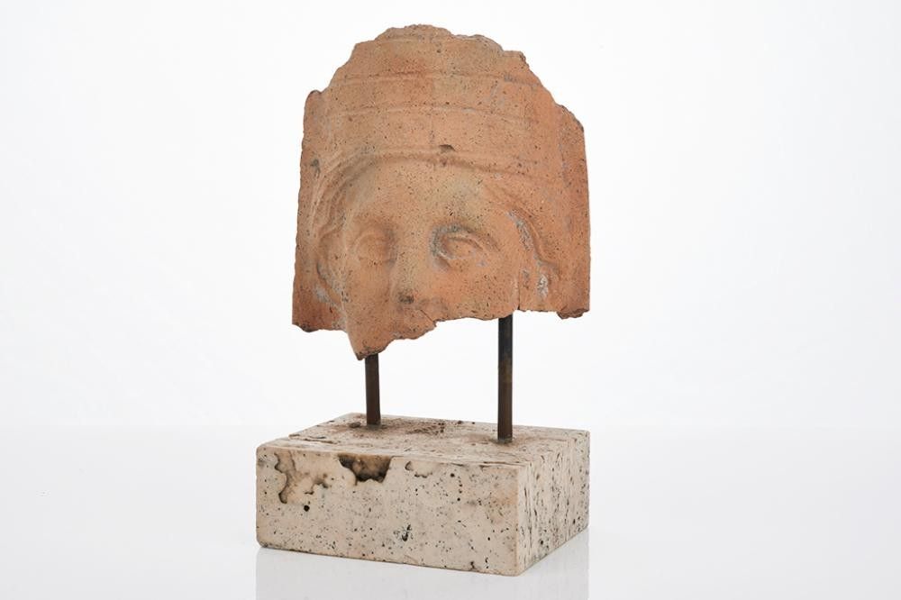 Egyptian Terracotta Female Mask with Marble Base, 2nd-3rd Century BC ...