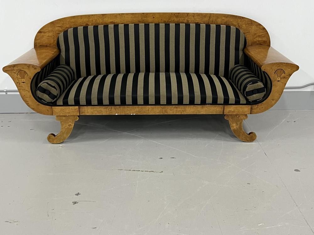Satin-Birch Marquetry Double Scroll-End Sofa, Scandinavian-Austrian ...