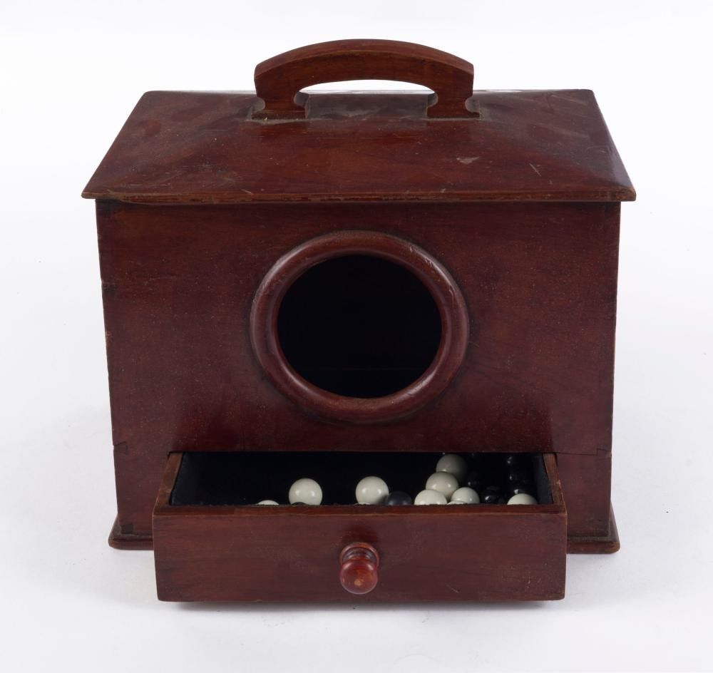 19th Century Australian Cedar Ballot Box with Black & White Marbles ...