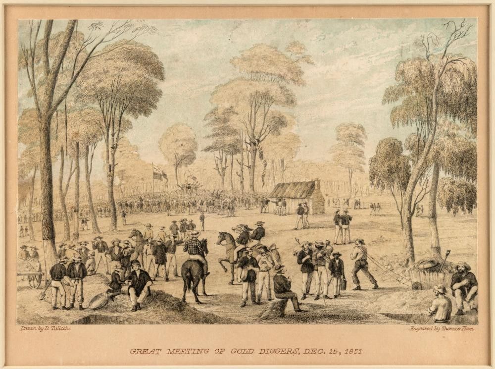 Gold Diggers Meeting, Decr. 15th 1851: Engraving by David Tulloch ...