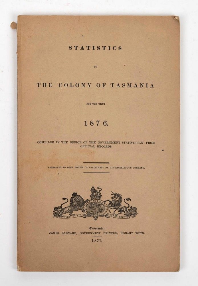Tasmania Colony Statistics 1876 - Historical Documents - Printed ...
