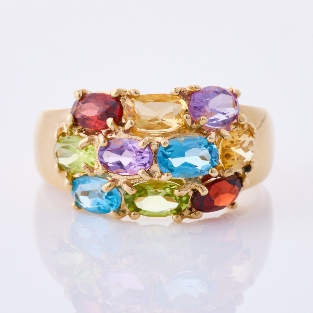 14ct Multi-Gemstone Gold Ring with Oval Cut Stones - Rings - Jewellery