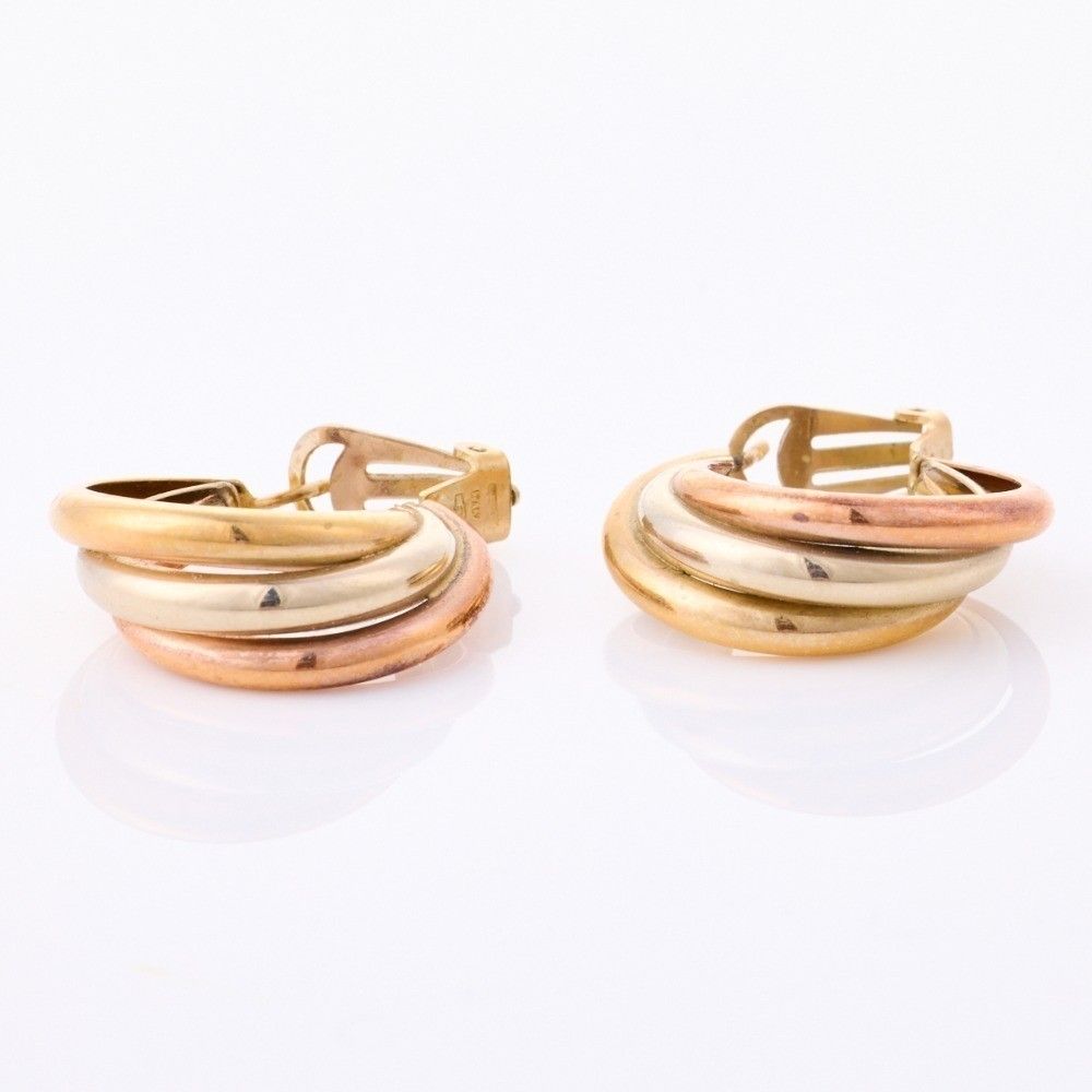 Italian Tri-Color Gold Hoop Earrings, 9ct, 27mm, Post-Clip Backs ...