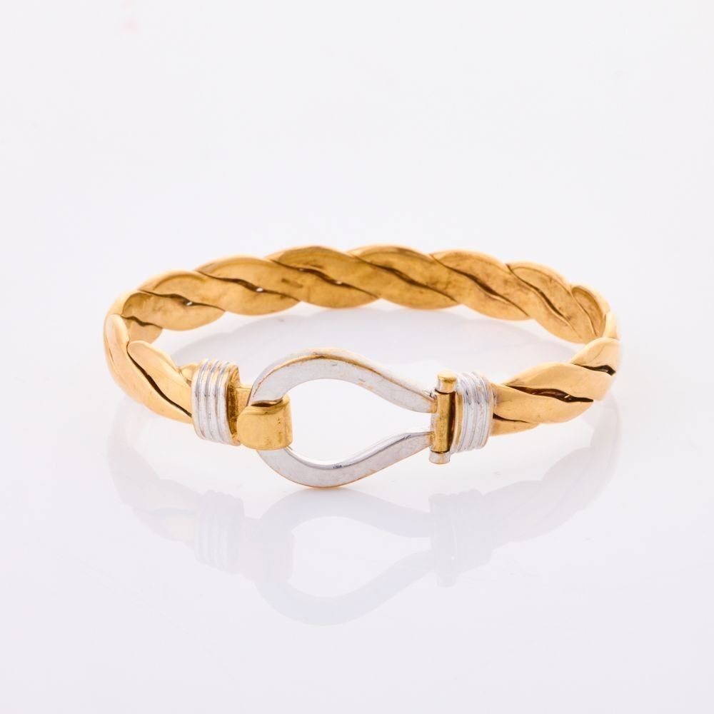 9ct Yellow & White Gold Plaited Buckle Bangle, Tension Clasp ...