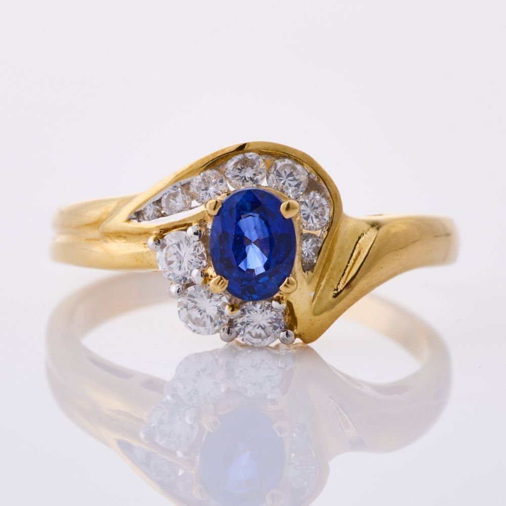 Sapphire and Diamond Ring in 18ct Yellow Gold, Size L - Rings - Jewellery