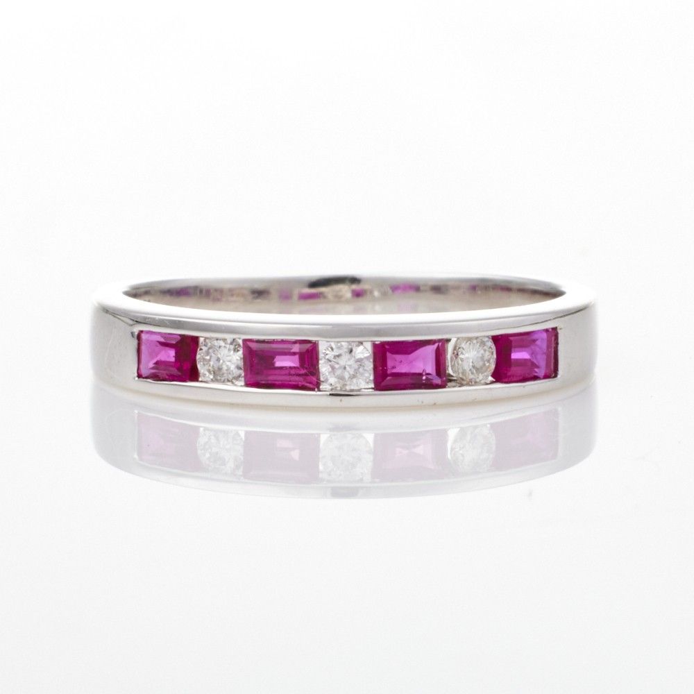 18ct White Gold Ruby and Diamond Channel Set Ring - Rings - Jewellery