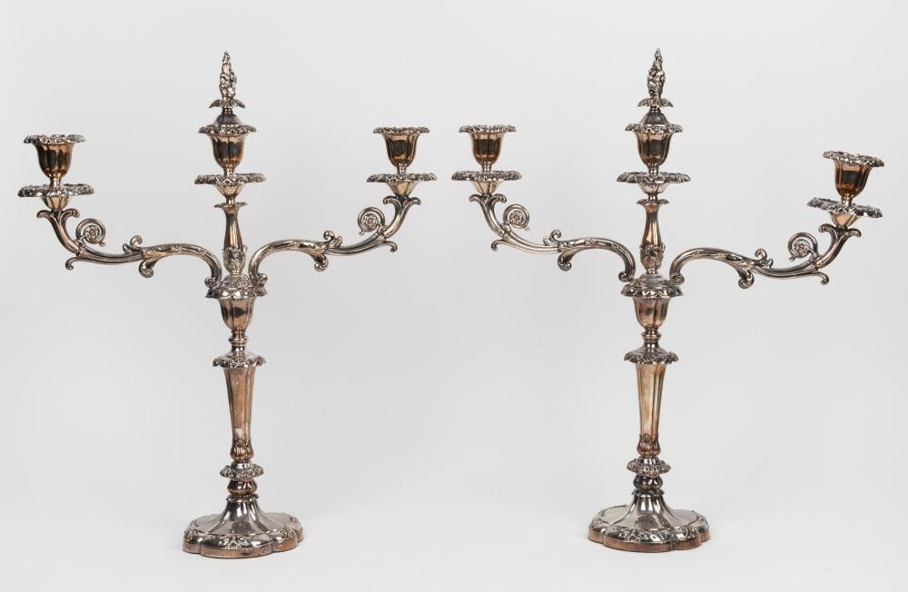 Pair of Silver Plated Three Branch Candelabras, 19th/20th Century ...