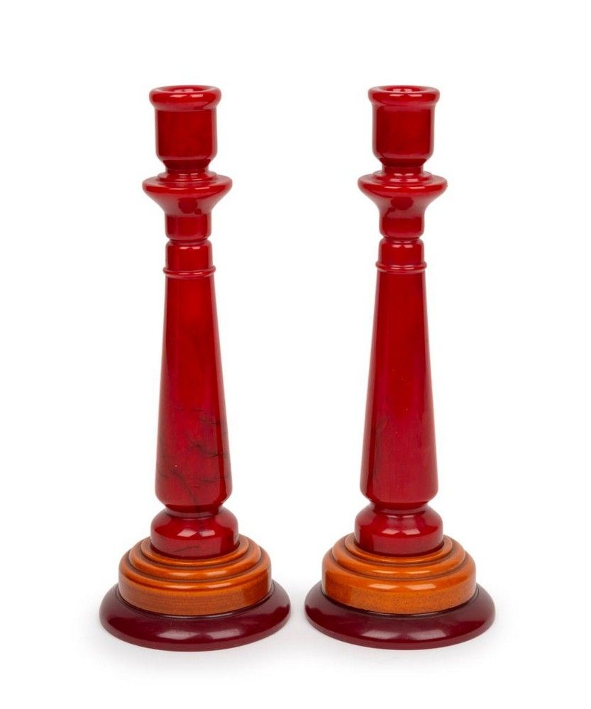 Art Deco Red and Orange Bakelite Candlesticks, circa 1920s - Candelabra ...