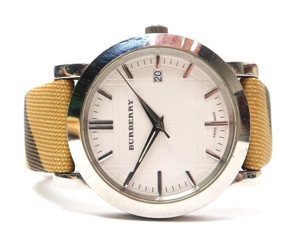 Burberry Check Ladies' Watch with Silver Tone Case and Strap - Watches ...