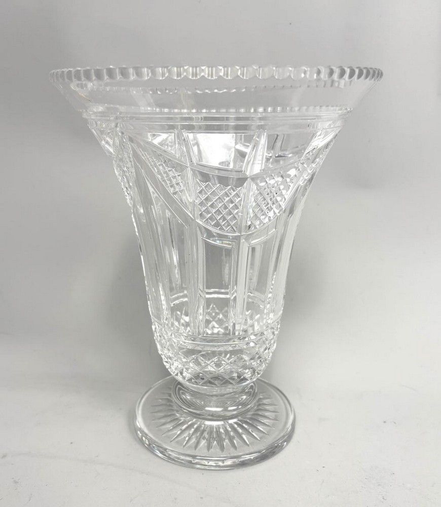 Stuart Crystal Cut Glass Vase with Saw Tooth Rim - British - 20th ...