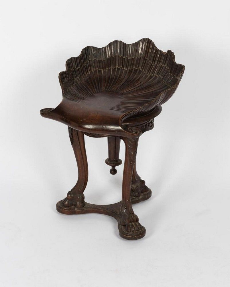 Italian Carved Mahogany Grotto Chair with Revolving Seat, 19th Century ...